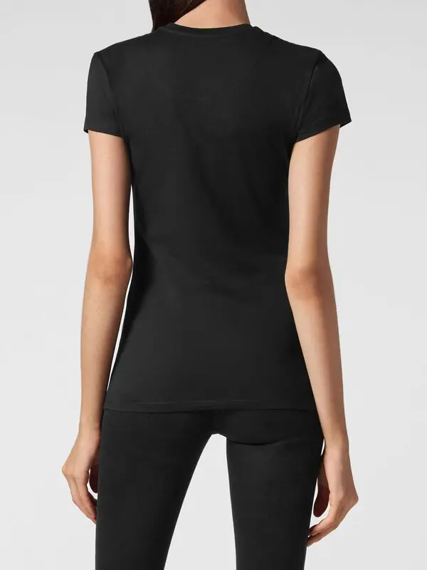Philipp Plein Slim Fit Jersey Crewneck T-shirt With Tone-on-tone Embroidered Logo - Black