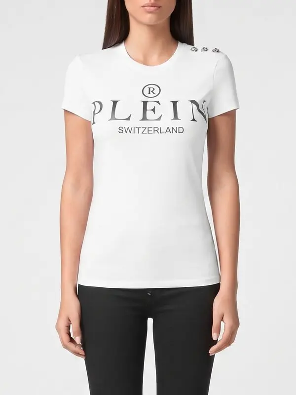 Philipp Plein Slim Fit Jersey Crewneck T-shirt With Contrast Logo And Epaulettes