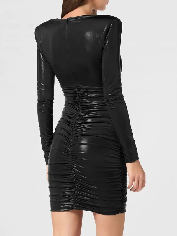 Philipp Plein Draped Sheath Mini Dress With V-neck And Padded Shoulders