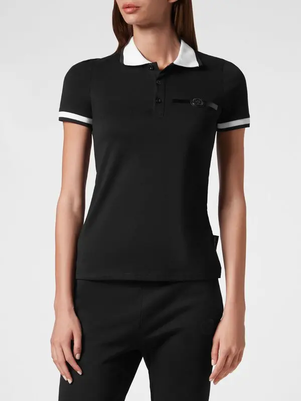 PLEIN SPORT Slim Fit Short-sleeved Jersey Polo Shirt With Back Logo