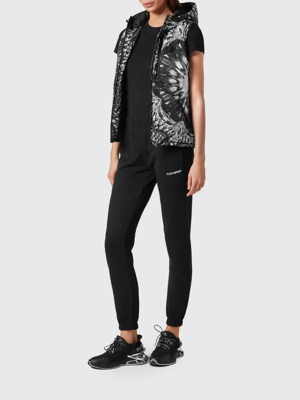 PLEIN SPORT Padded Nylon Gilet With Hood And Graphic Print