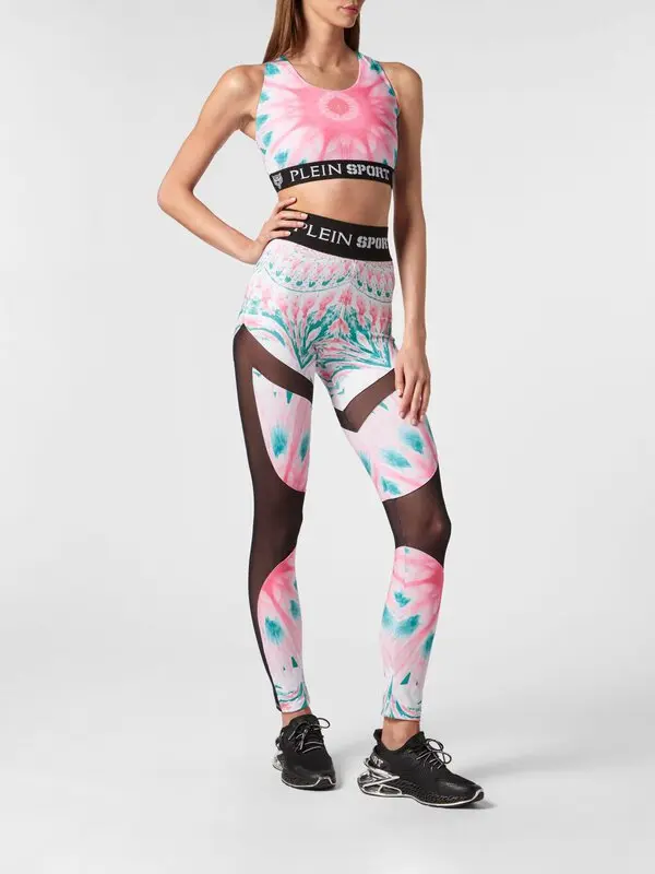PLEIN SPORT Stretch-tech Fabric Sports Leggings With Graphic Print And Rhinestones