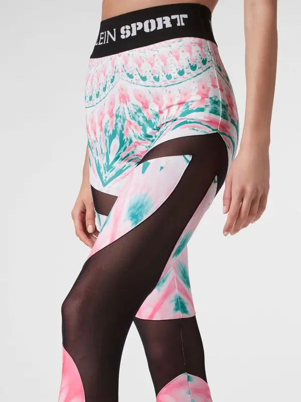 PLEIN SPORT Stretch-tech Fabric Sports Leggings With Graphic Print And Rhinestones