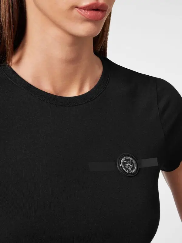 PLEIN SPORT Slim Fit Jersey T-shirt With Contrast Logo - Black