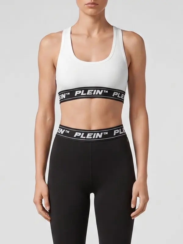Philipp Plein Cropped Jersey Top With Square Neckline And Jacquard Logo - White