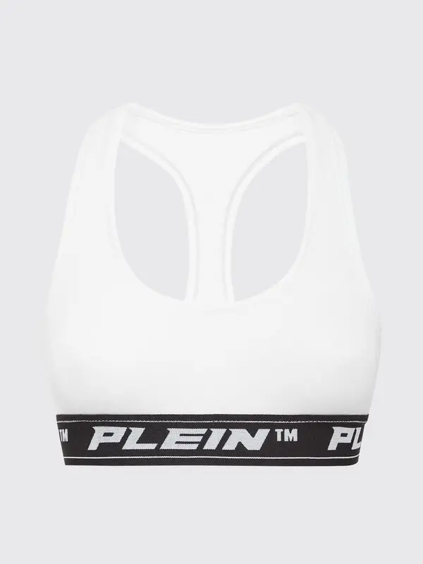 Philipp Plein Cropped Jersey Top With Square Neckline And Jacquard Logo - White