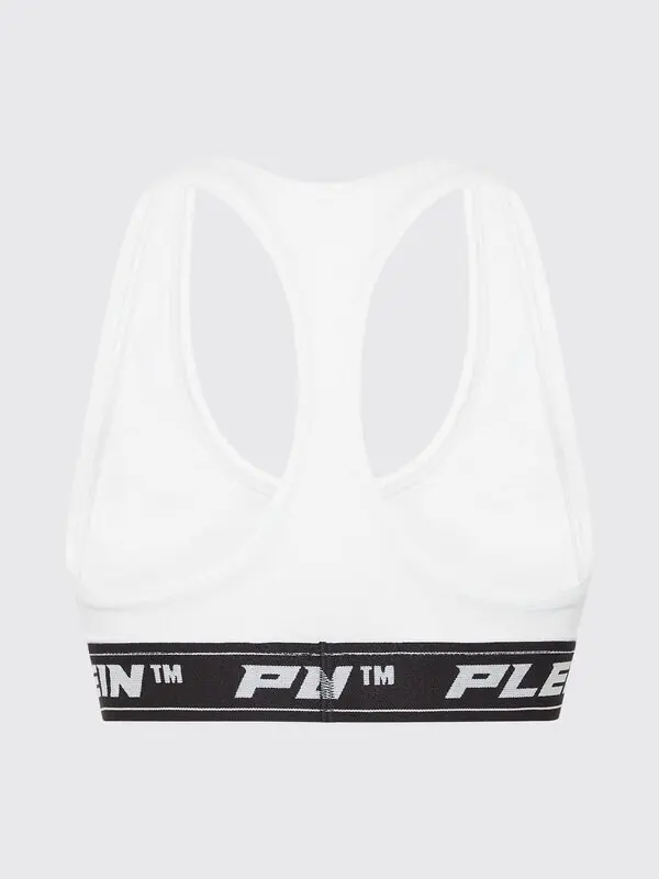 Philipp Plein Cropped Jersey Top With Square Neckline And Jacquard Logo - White