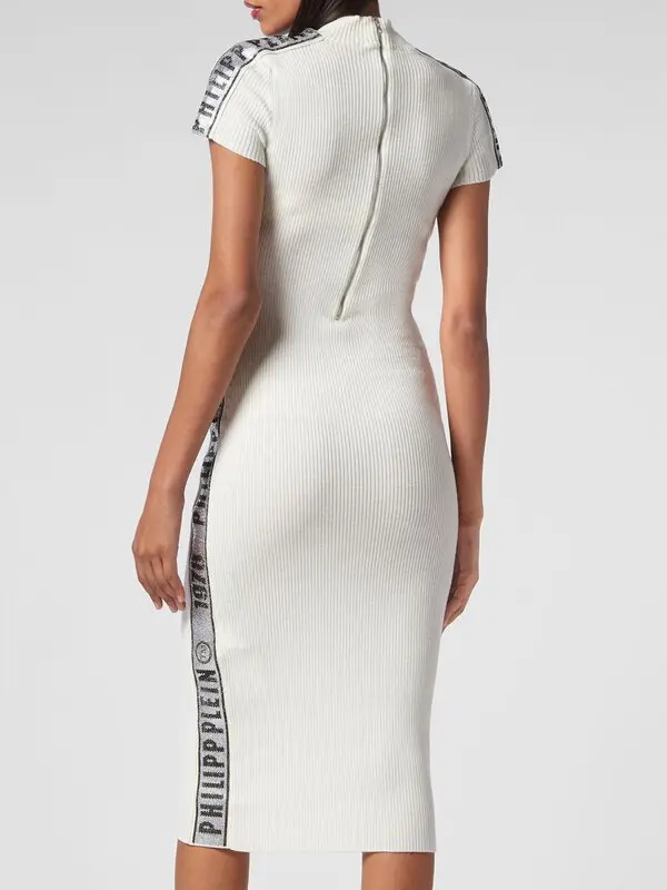 Philipp Plein Ribbed-knit Sheath Midi Dress With Rhinestone Embroidery