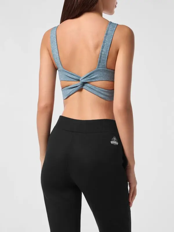 PLEIN SPORT Camouflage Print Cropped Jersey Sports Top With Thin Straps - Grey