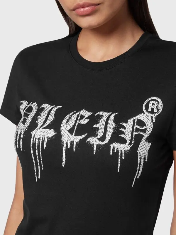 Philipp Plein Gothic Jersey T-shirt With Rhinestone Logo Application - Black