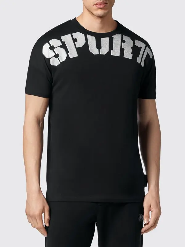 PLEIN SPORT Jersey T-shirt With Dropped Shoulders And Back Logo Print - Black 1