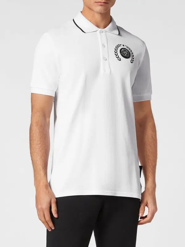 PLEIN SPORT Short-sleeve Jersey Polo Shirt With Classic Collar And Logo - White