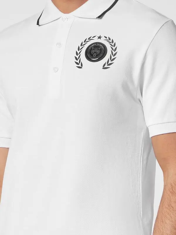 PLEIN SPORT Short-sleeve Jersey Polo Shirt With Classic Collar And Logo - White