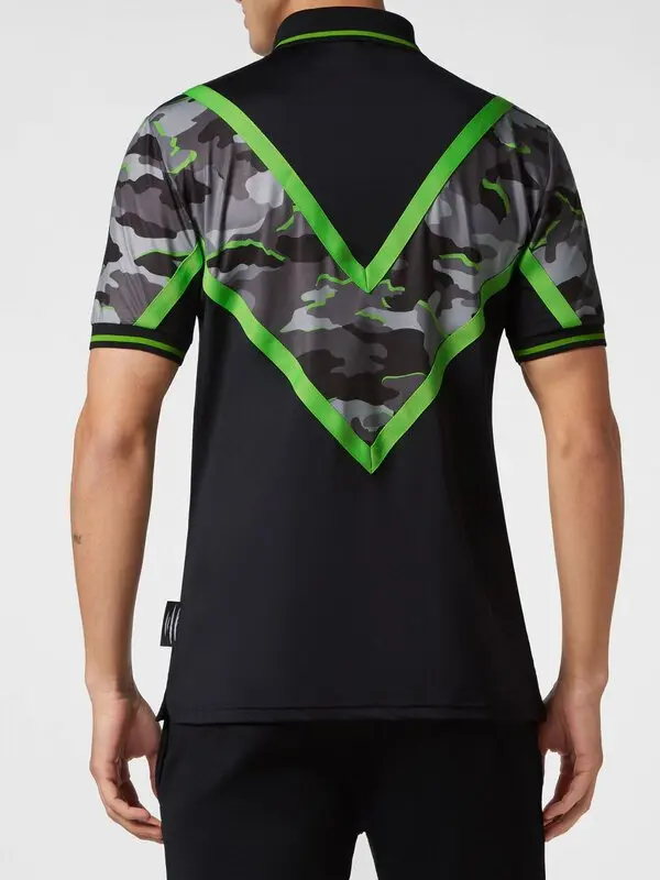 PLEIN SPORT Camouflage And Chevron Print Jersey Polo Shirt