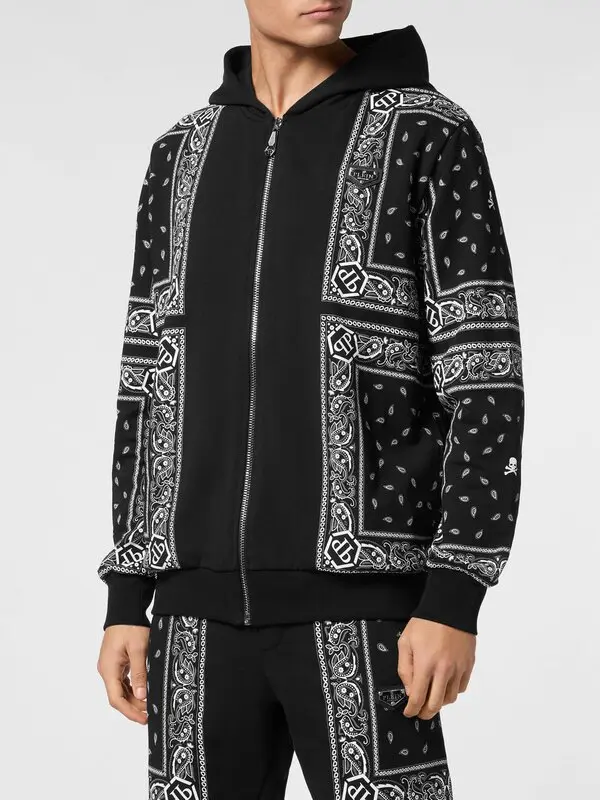 Philipp Plein Relaxed Fit Zip-up Jersey Hoodie With Paisley Print