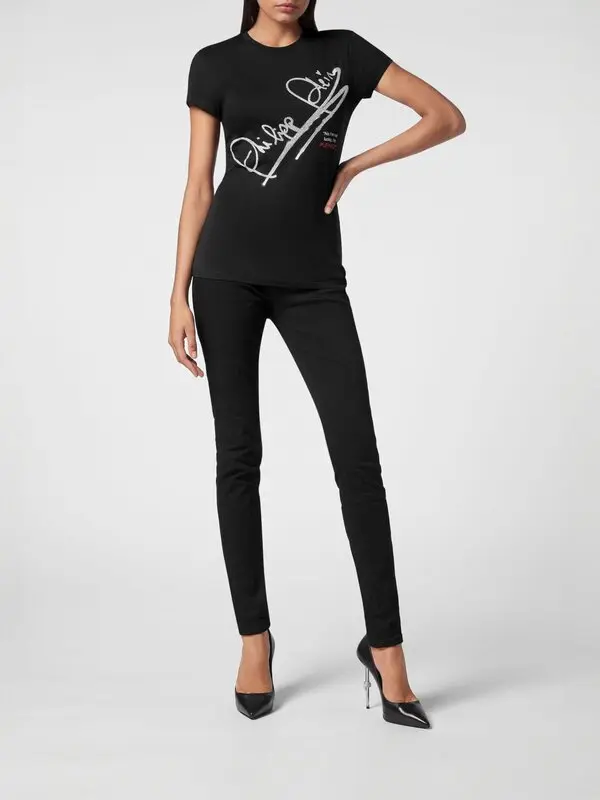 Philipp Plein Slim Fit Jersey T-shirt With Contrast Logo Print - Black