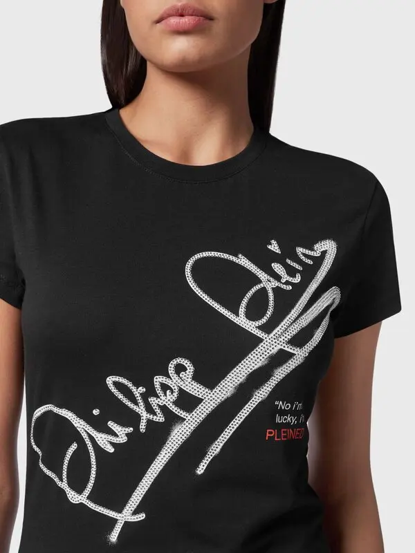 Philipp Plein Slim Fit Jersey T-shirt With Contrast Logo Print - Black