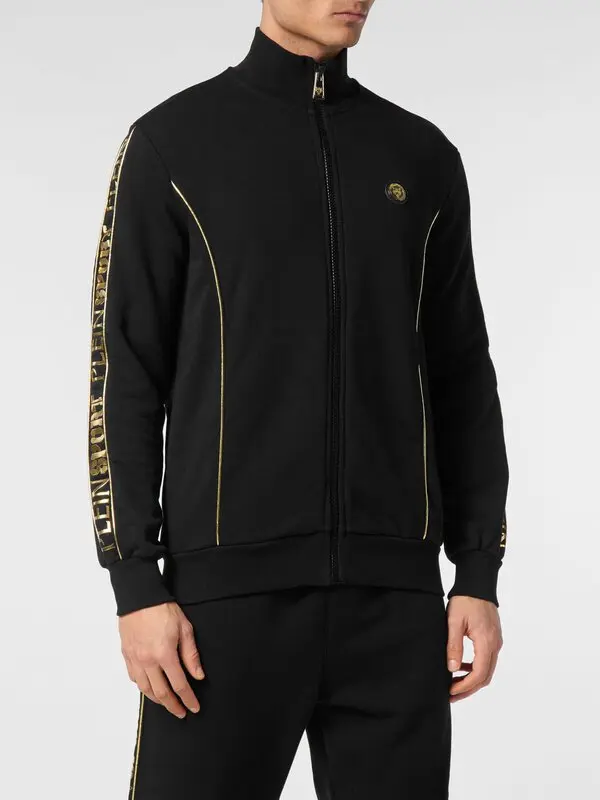 PLEIN SPORT High Neck Zip-up Jersey Sweatshirt With Back Logo Detail