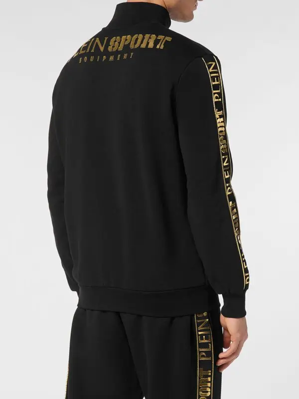 PLEIN SPORT High Neck Zip-up Jersey Sweatshirt With Back Logo Detail