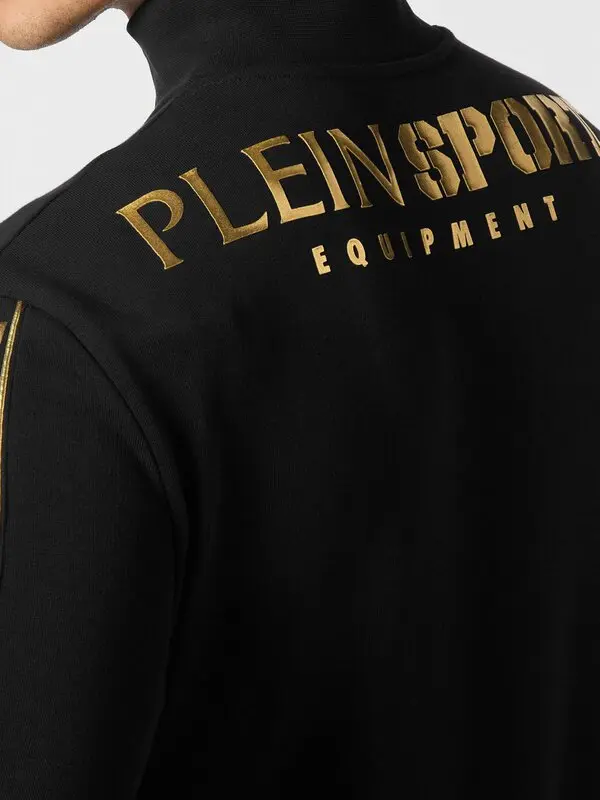 PLEIN SPORT High Neck Zip-up Jersey Sweatshirt With Back Logo Detail