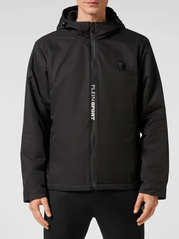 PLEIN SPORT Hooded Technical Fabric Windbreaker Jacket With Logo