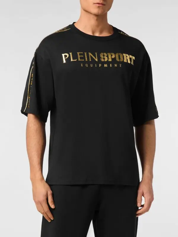 PLEIN SPORT Jersey T-shirt With Contrasting Laminated Logo - Black