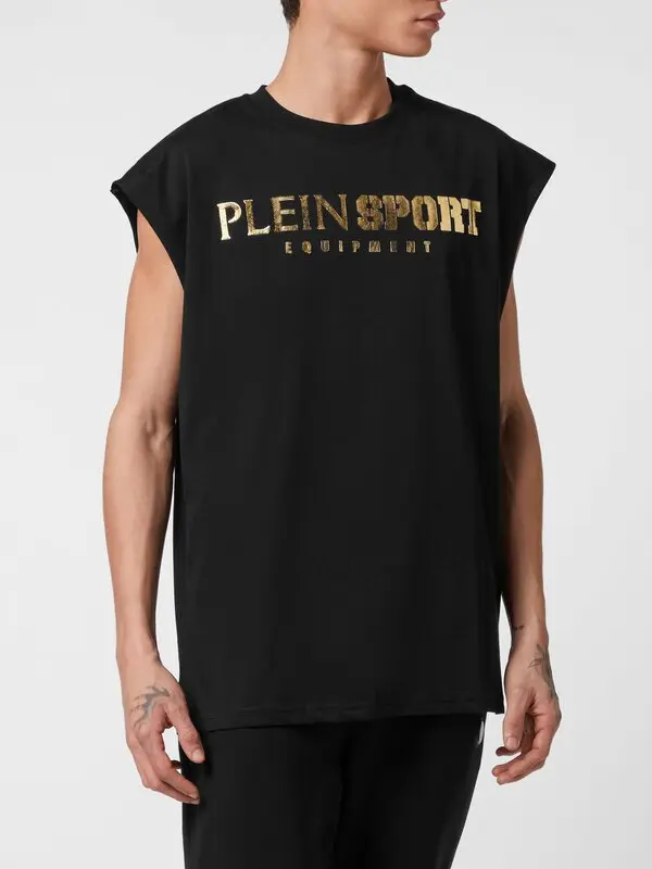 PLEIN SPORT Relaxed Fit Jersey Tank Top With Laminated Logo