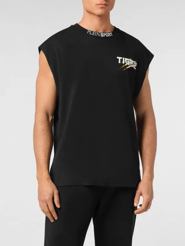 PLEIN SPORT Sleeveless Jersey Tank Top With Contrasting Logo Print