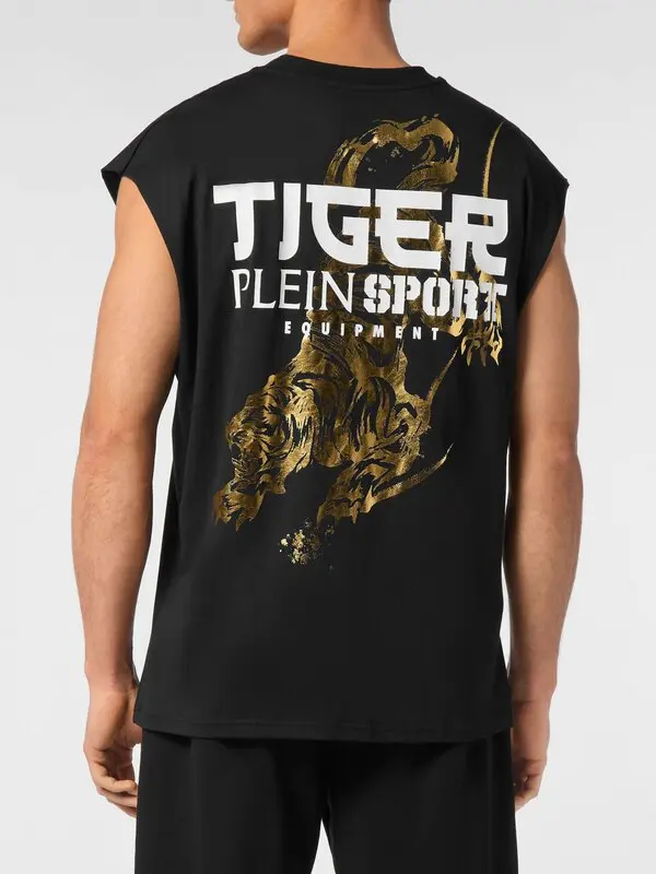 PLEIN SPORT Sleeveless Jersey Tank Top With Contrasting Logo Print