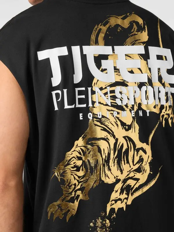 PLEIN SPORT Sleeveless Jersey Tank Top With Contrasting Logo Print