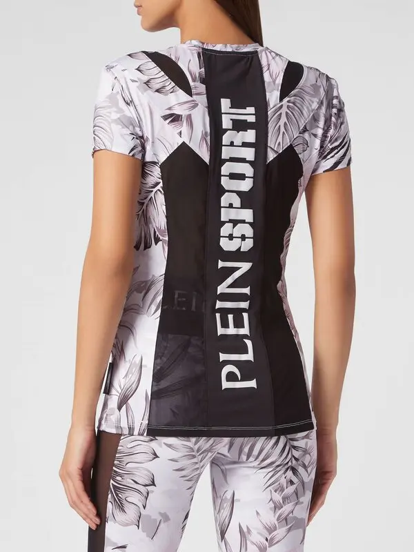 PLEIN SPORT Slim Fit Jersey T-shirt With Floral Print And Back Logo