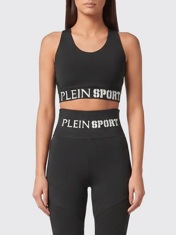PLEIN SPORT Cropped Jersey Sports Top With Square Neckline And Jacquard Logo Band