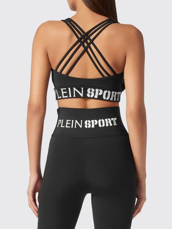 PLEIN SPORT Cropped Jersey Sports Top With Square Neckline And Jacquard Logo Band