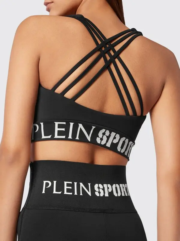 PLEIN SPORT Cropped Jersey Sports Top With Square Neckline And Jacquard Logo Band