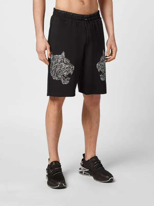 PLEIN SPORT Graphic Print Jersey Jogging Shorts
