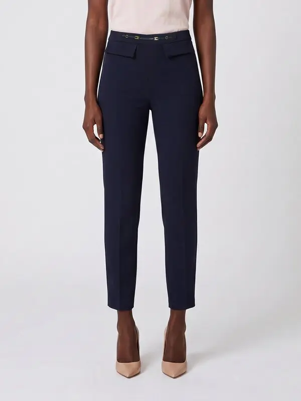 Elisabetta Franchi High-waisted Skinny Crêpe Trousers With Flap Pockets - Blue