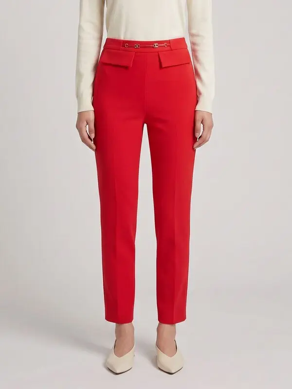 Elisabetta Franchi High-waisted Skinny Crêpe Trousers With Flap Pockets - Red
