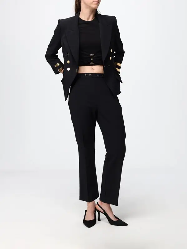 Elisabetta Franchi Cropped Cotton T-shirt With Metal Logo Plaque