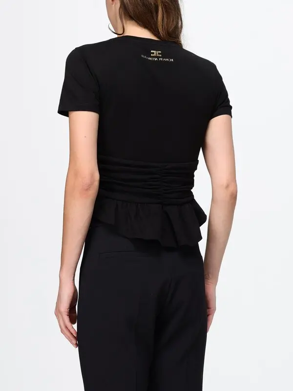 Elisabetta Franchi Cropped Cotton T-shirt With Metal Logo Plaque