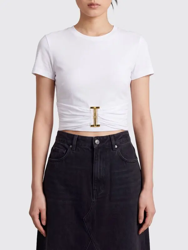 Elisabetta Franchi Cropped Cotton T-shirt With Metal Logo Plaque - White