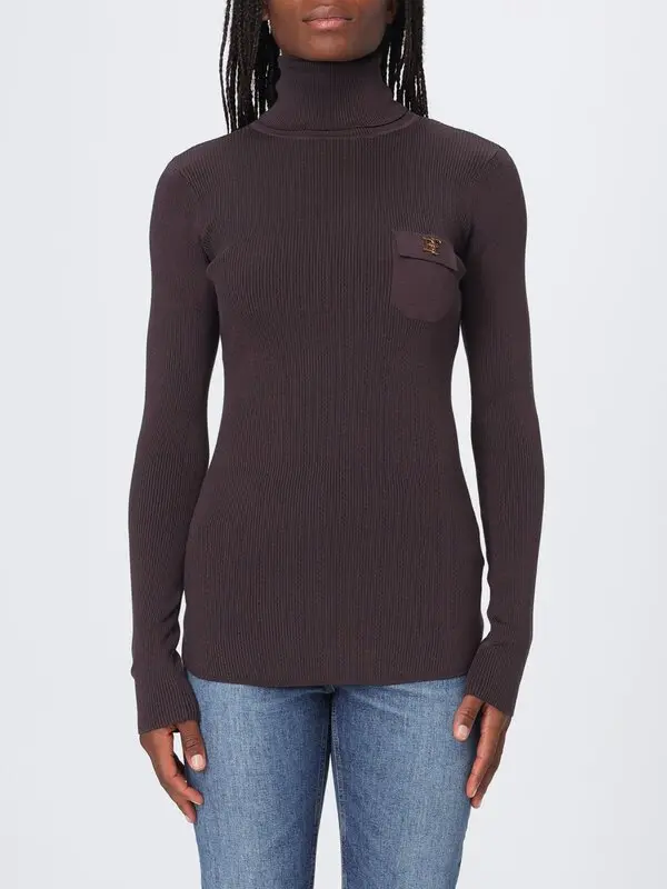 Elisabetta Franchi Slim Fit Silk Blend Long-sleeved Turtleneck Jumper - Cocoa