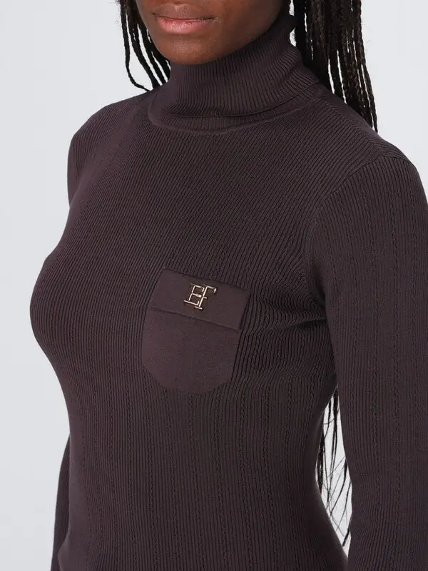 Elisabetta Franchi Slim Fit Silk Blend Long-sleeved Turtleneck Jumper - Cocoa