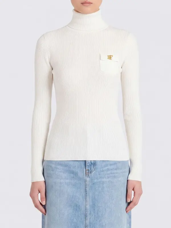 Elisabetta Franchi Slim Fit Silk Blend Long-sleeved Turtleneck Jumper - White