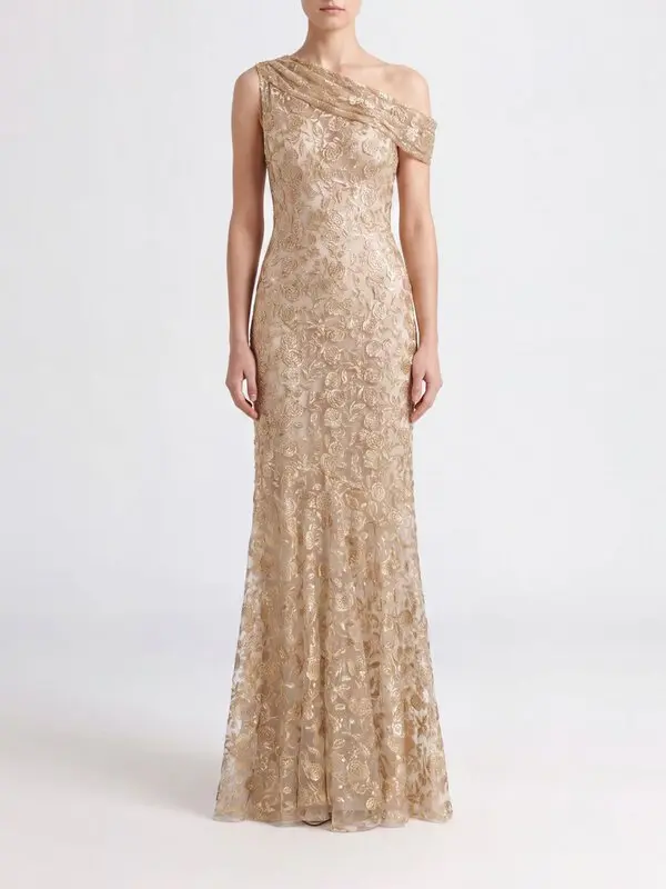 COLLINI MILANO 1937 Anna Asymmetrical One-shoulder Lace Long Evening Gown
