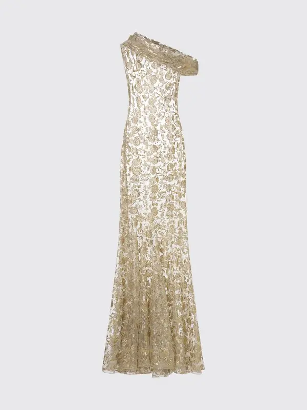 COLLINI MILANO 1937 Anna Asymmetrical One-shoulder Lace Long Evening Gown