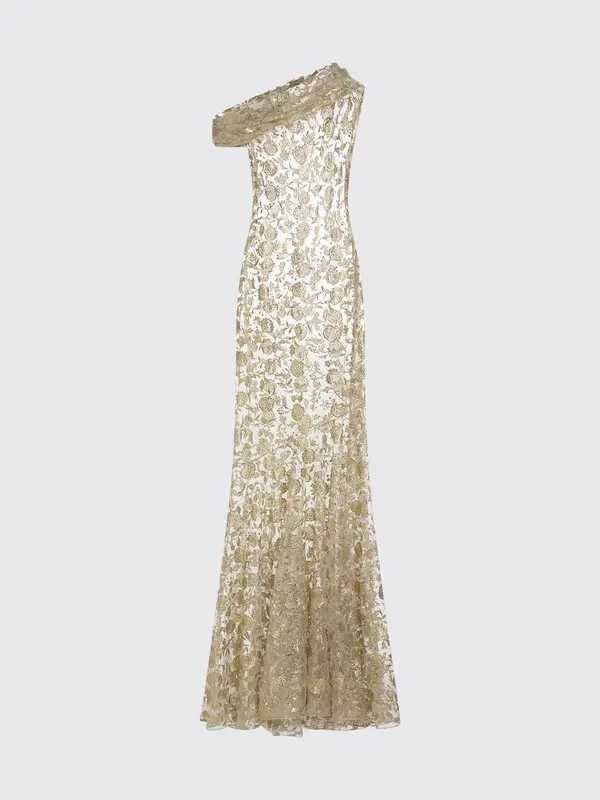 COLLINI MILANO 1937 Anna Asymmetrical One-shoulder Lace Long Evening Gown