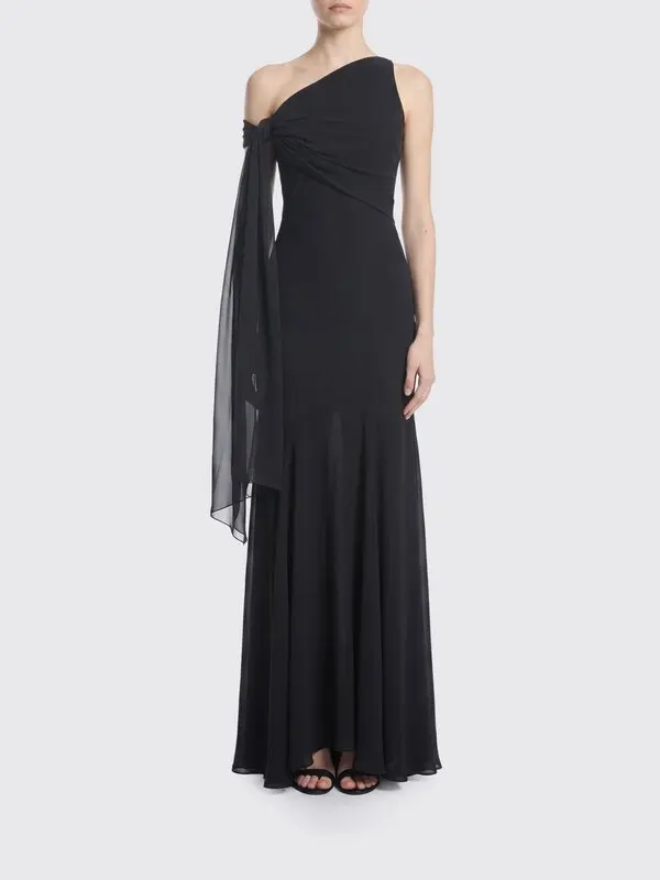 COLLINI MILANO 1937 Desirée One-shoulder Flared Silk Long Evening Gown - Black