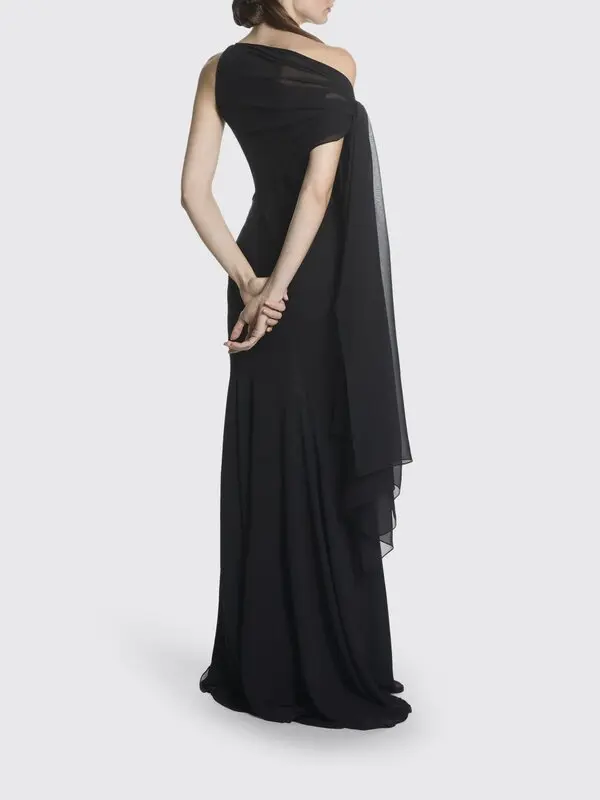 COLLINI MILANO 1937 Desirée One-shoulder Flared Silk Long Evening Gown - Black