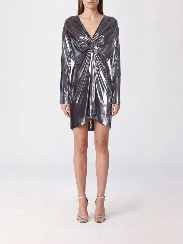 COLLINI MILANO 1937 Clarisse Lamé Jersey Mini Sheath Dress With V-neck
