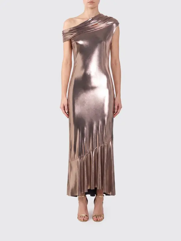 COLLINI MILANO 1937 Anna One-shoulder Lamé Jersey Midi Evening Dress